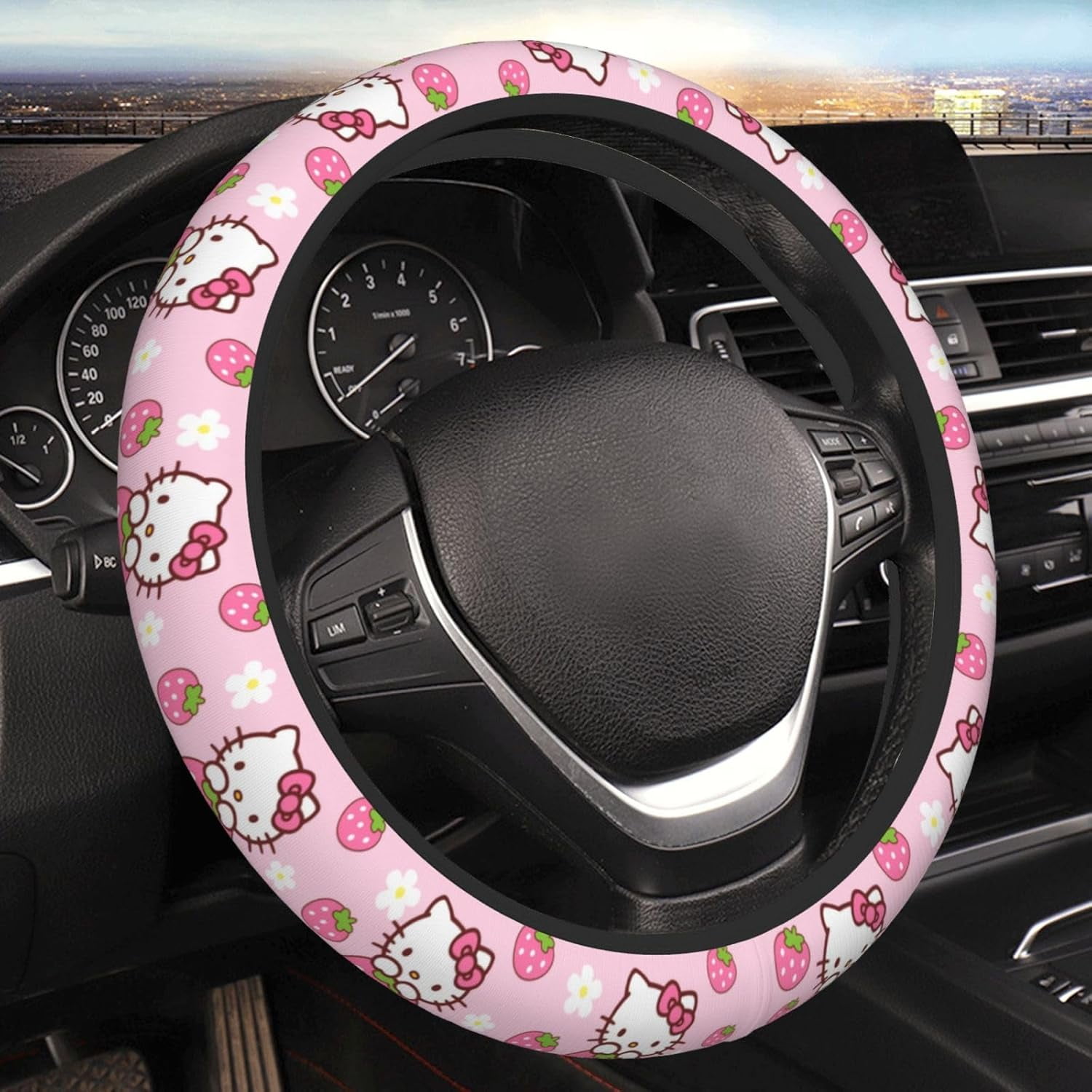 Pink Kitty Cat Car Accessories Hello Cute Strawberry Steering Wheel ...