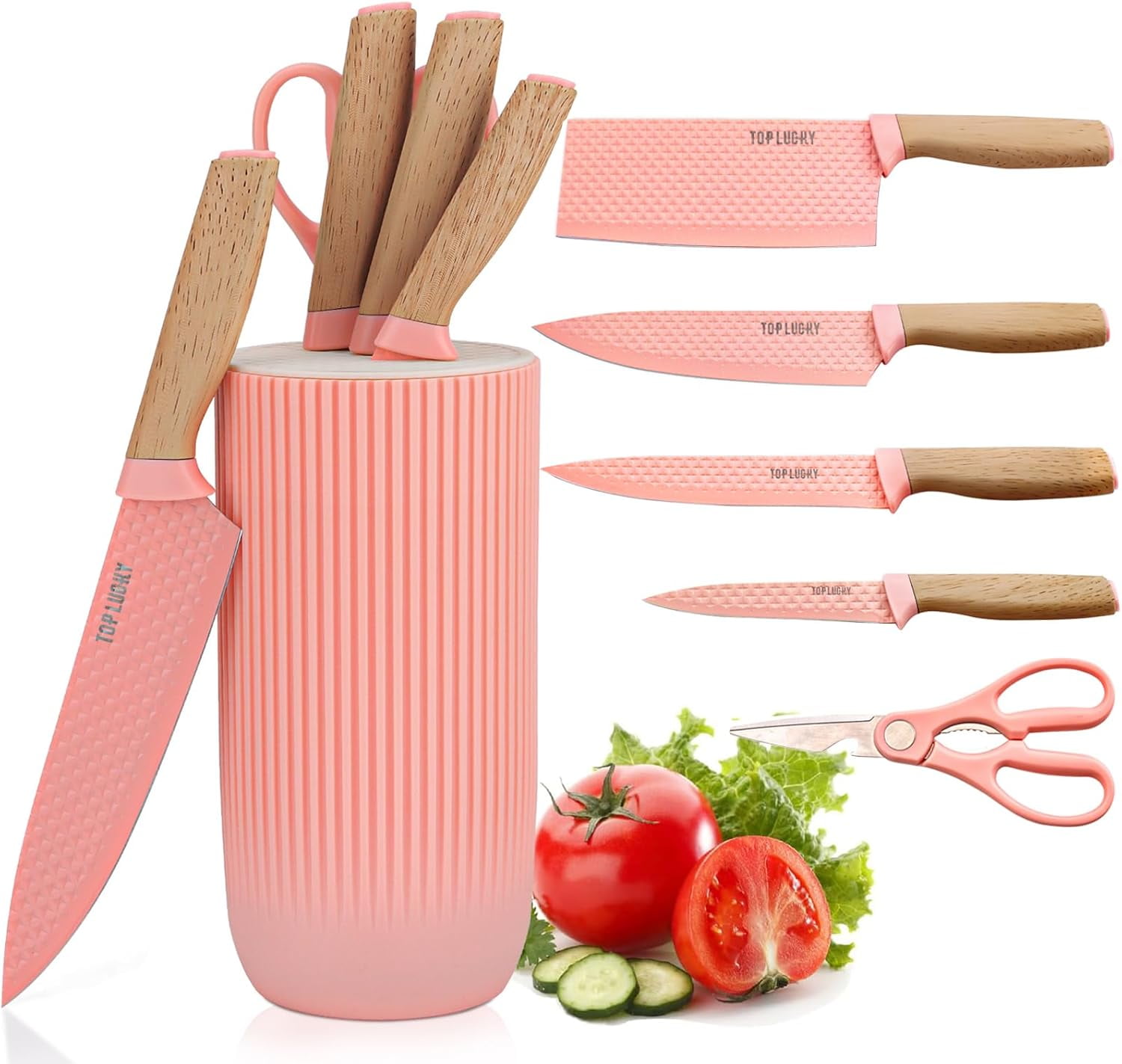 Pink Knife Set, 6 Pieces Professional Kitchen Knife Set with Universal ...