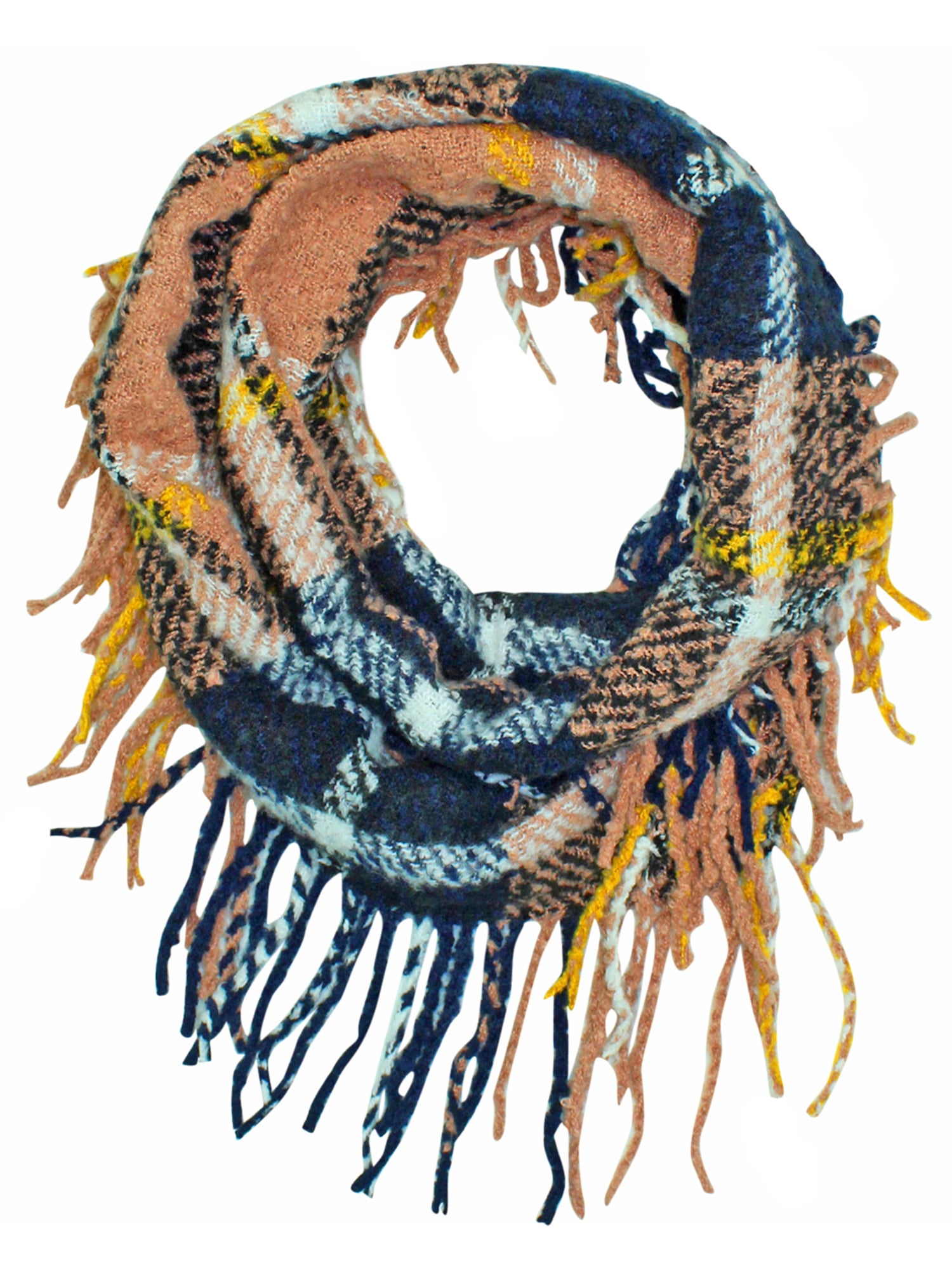 Pink Knit Plaid Infinity Scarf With Fringe Finish - Walmart.com