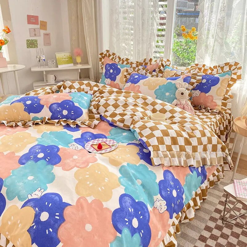 Pink Korean Princess Bedding Set No Filling Cute Strawberry Duvet Cover ...