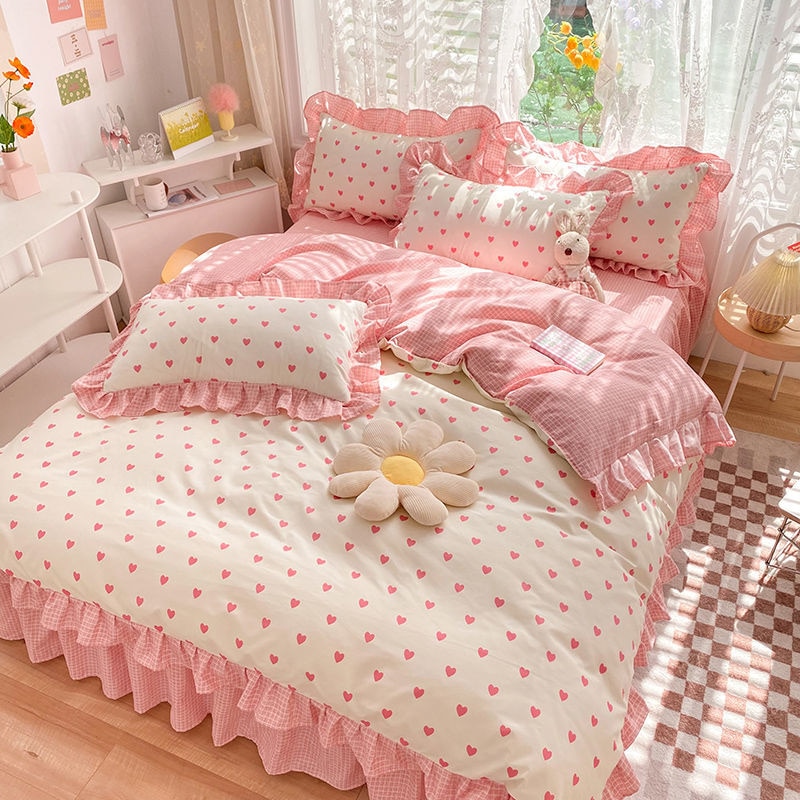 Pink Korean Princess Bedding Set No Filling Cute Strawberry Duvet Cover ...