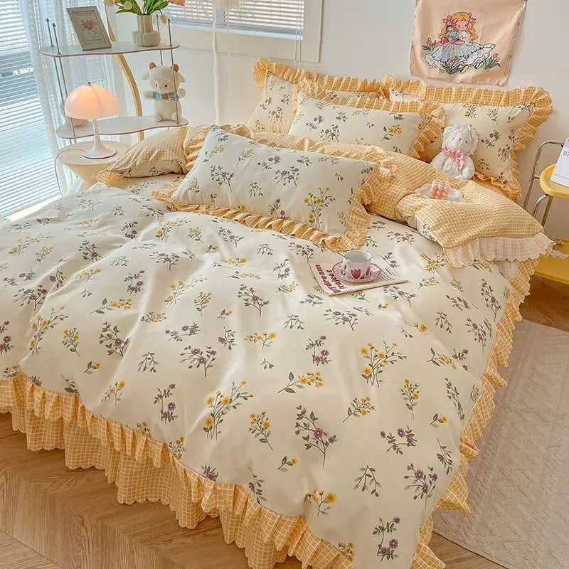 Pink Korean Princess Bedding Set No Filling Cute Strawberry Duvet Cover ...