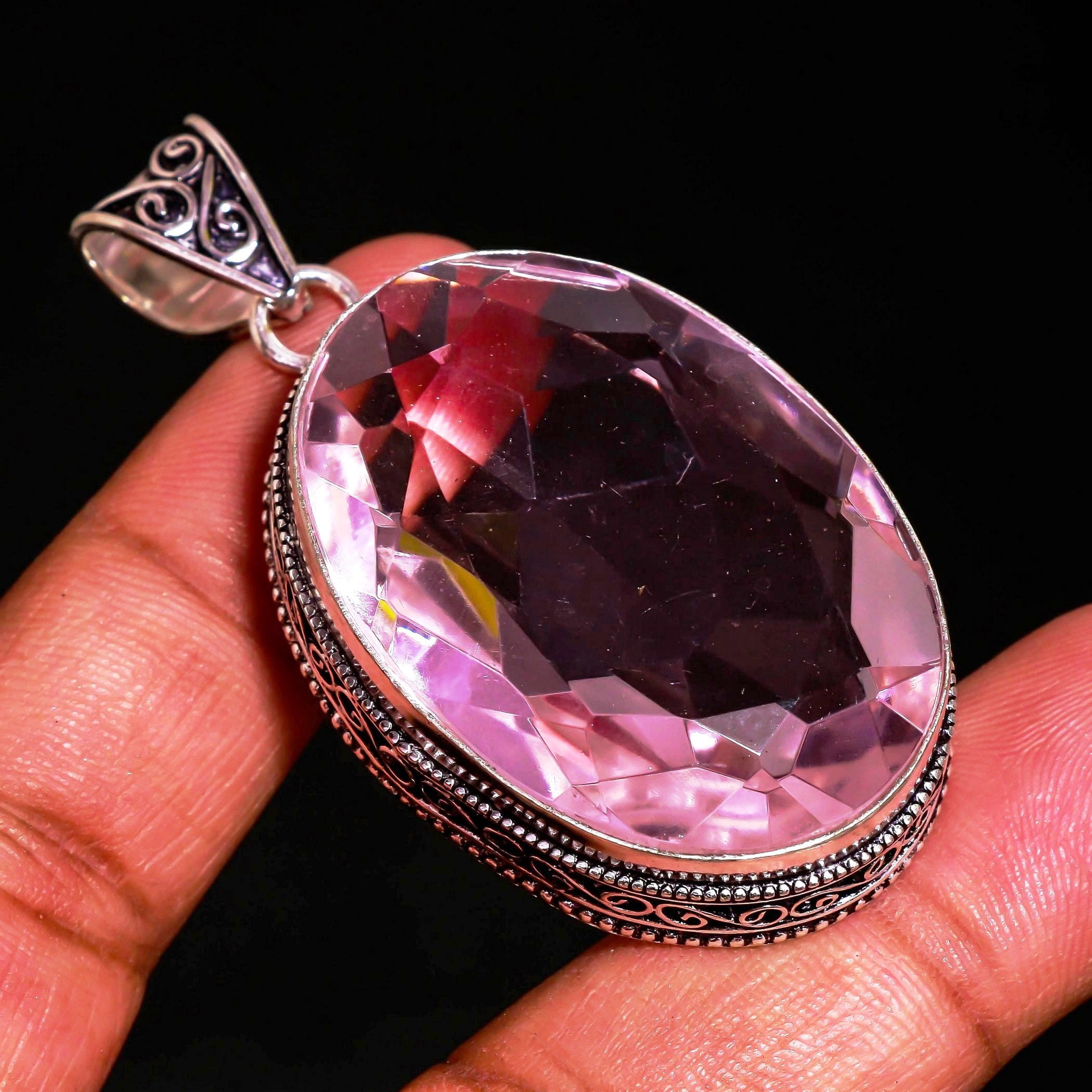 Pink Kunzite Gemstone Pendant Handmade Antique Oval Shape Vintage ...