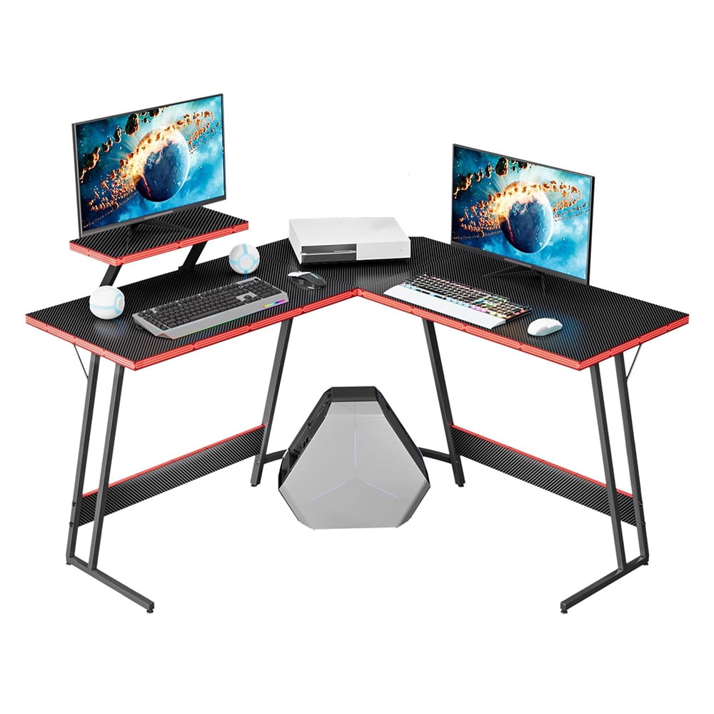 Pink L Shaped Gaming Desk Computer Corner PC Desk Table with Large ...
