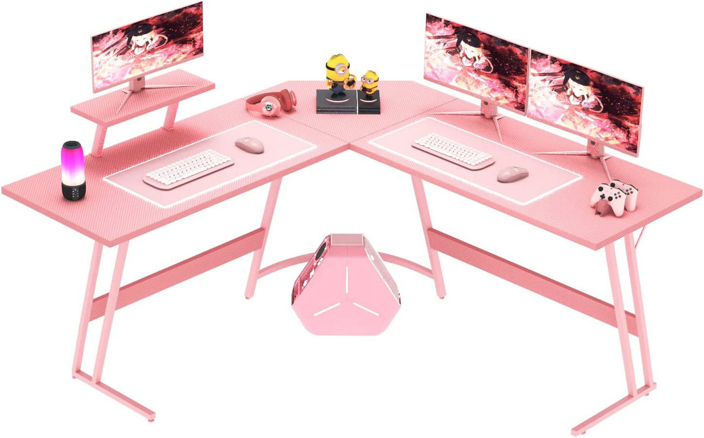 Pink L Shaped Gaming Desk Computer Corner PC Desk Table with Large ...