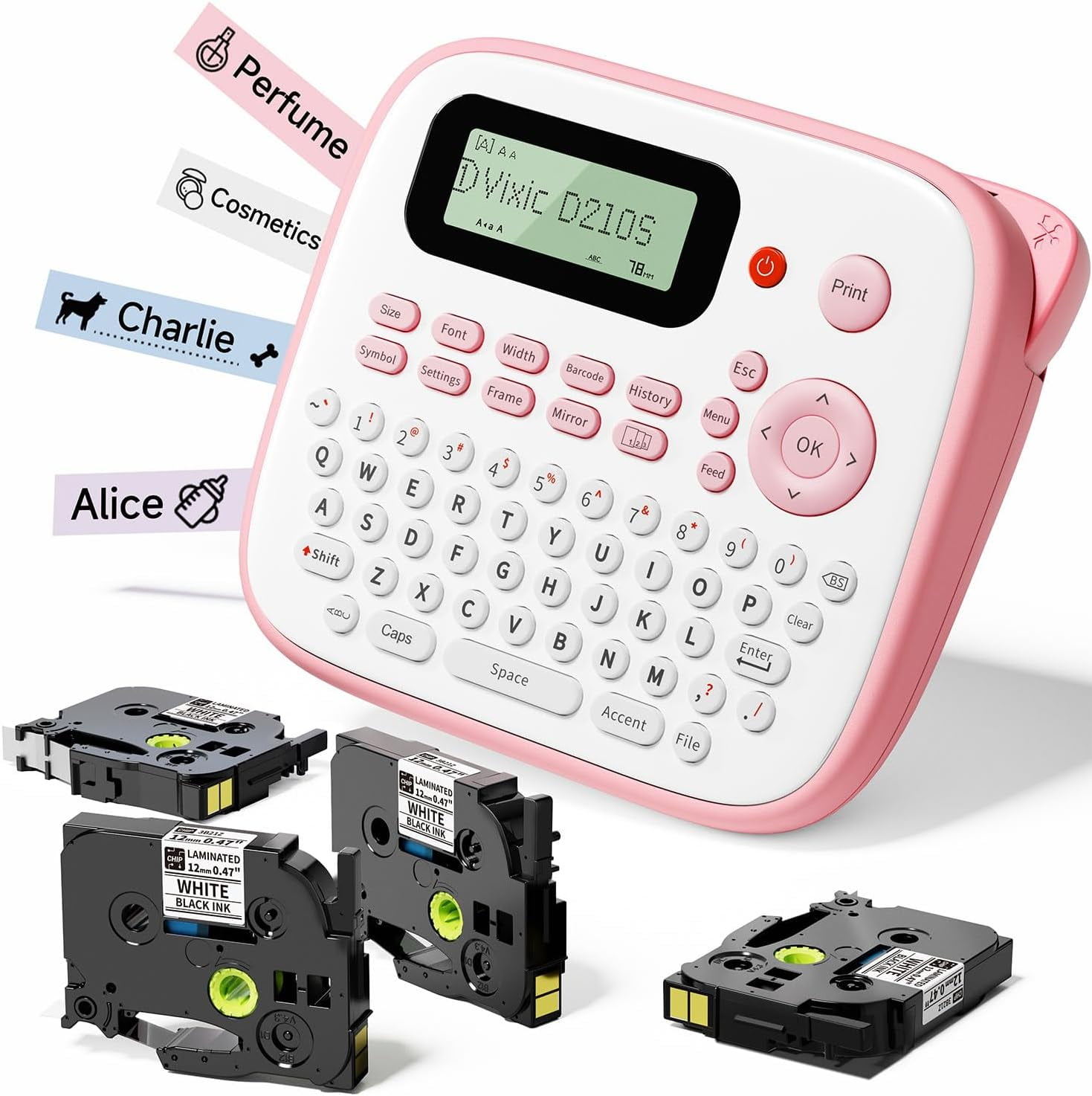 Pink Label Maker, D210S Label Maker with Tapes Waterproof, Handheld ...