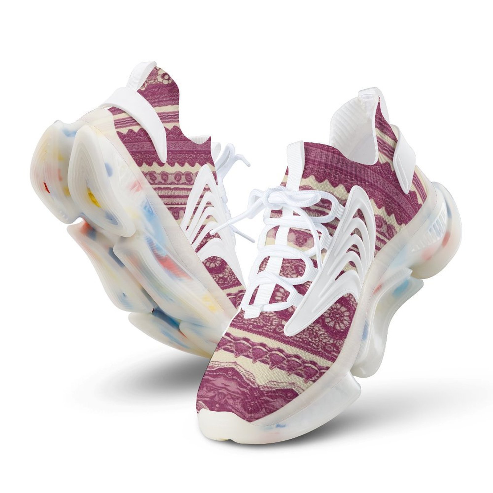 Pink Lace Pattern Fabric Walking Shoes for Men Woman Lightweight Tennis ...