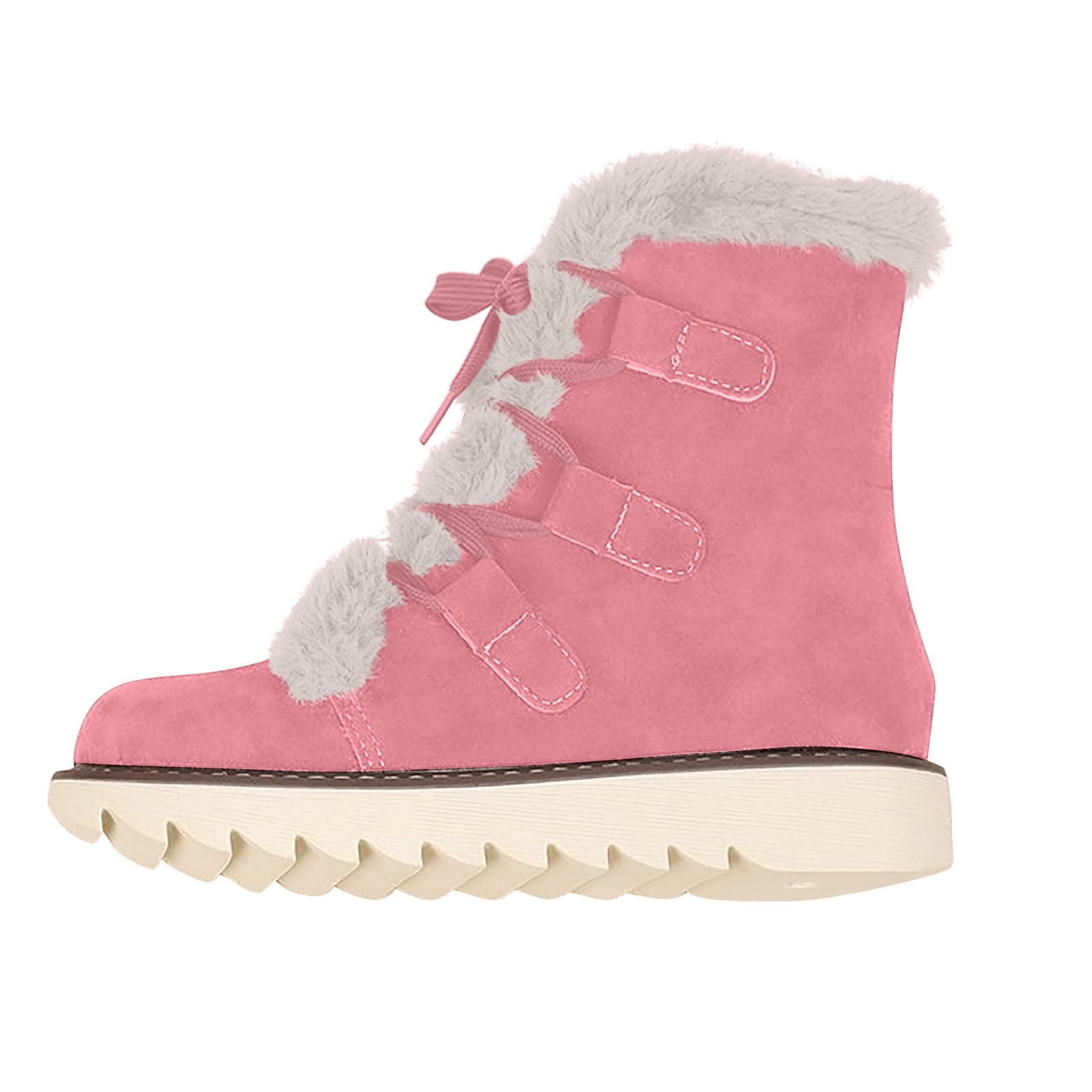 Pink Ladies Boots With Round Toe And Plush Lining Featuring A ...