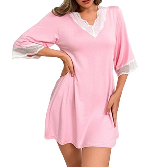 Pink Ladies Plain Midi Loose Fit Oversized Dresses for Juniors Short ...