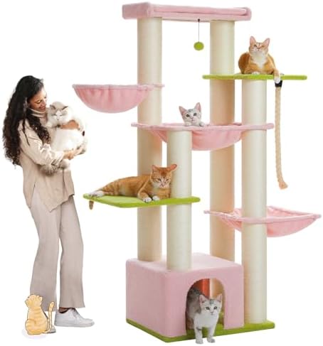 Pink for Large Cats 20 lbs, 67-Inch Tall Heavy Duty Tower with 13 Thick ...