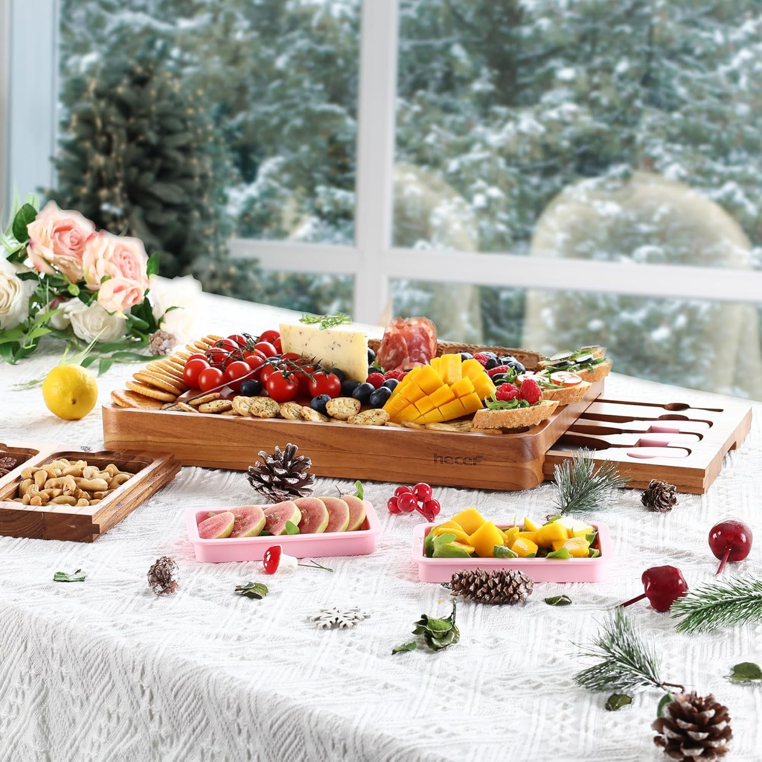 Pink Large Charcuterie Board Set with Stainless Steel Cheese Knives ...