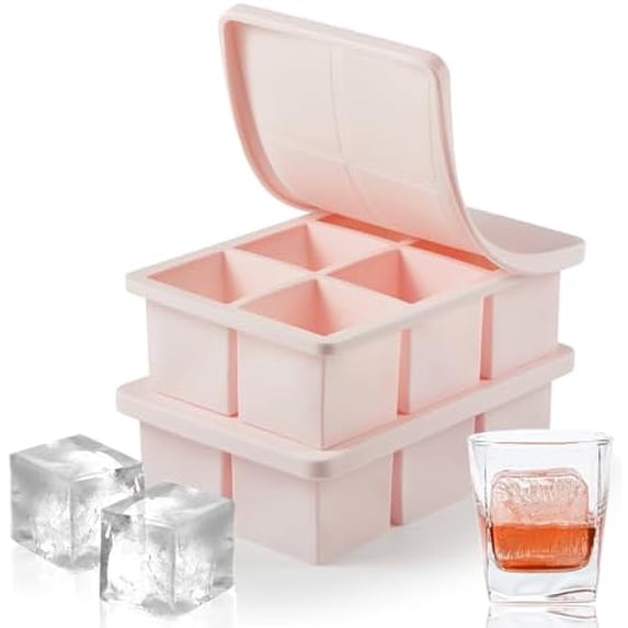 Pink Large Ice Cube Tray with Lid Pack of 2, Stackable Big Silicone ...