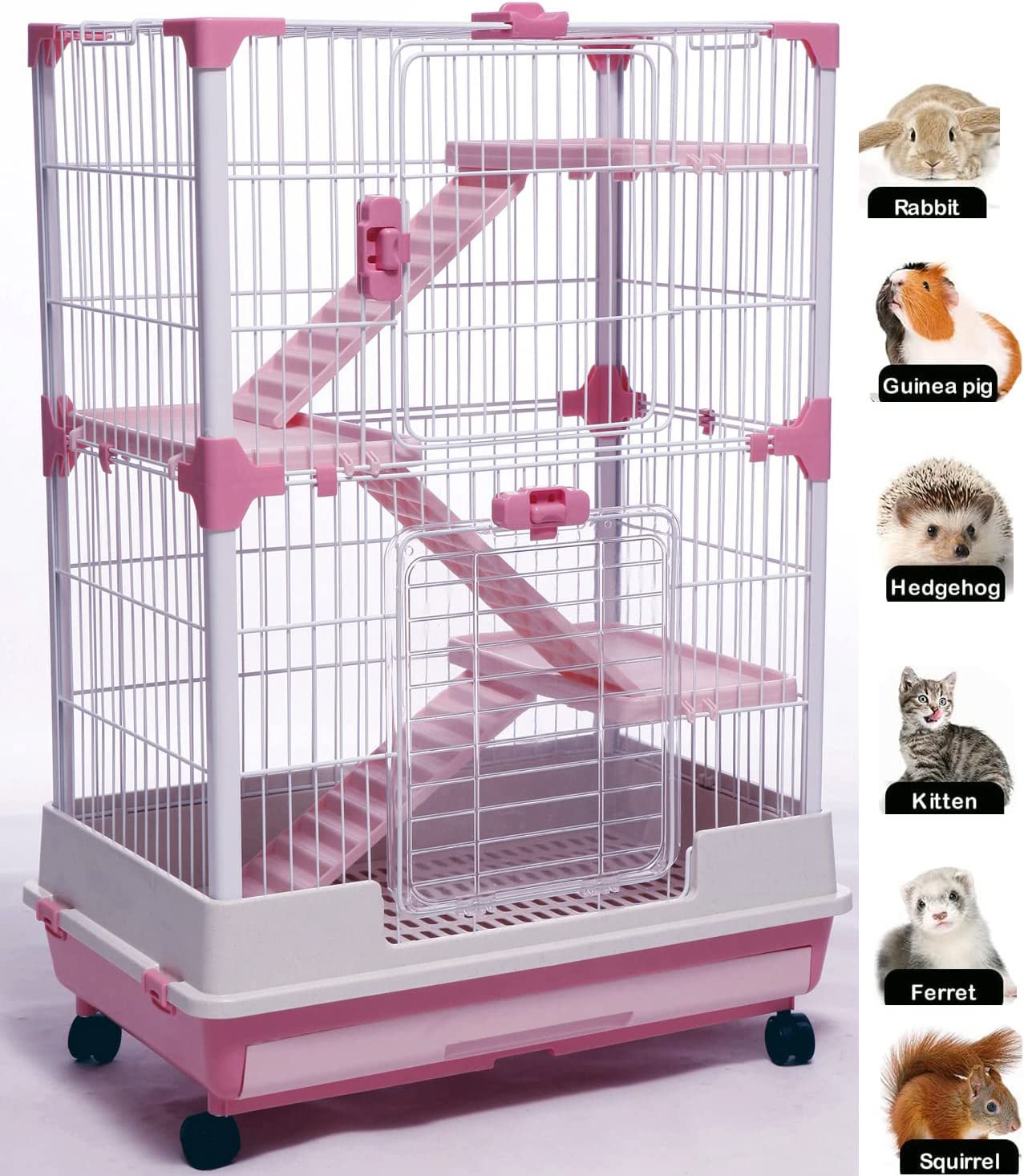Pink Large Multi-Level Indoor Small Animal Pet Cage for Guinea Pig ...