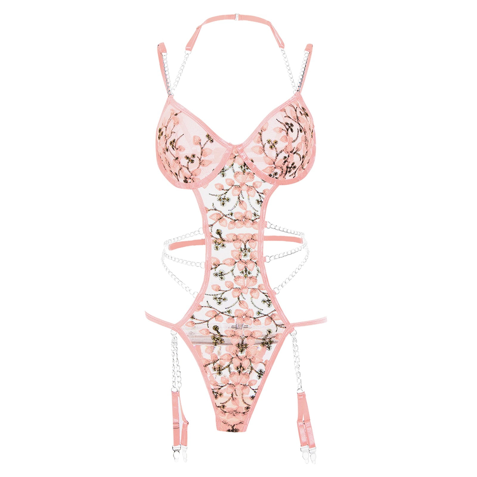 Pink Large Women Lace Mesh Negligee Lingerie Plus Size Floral ...