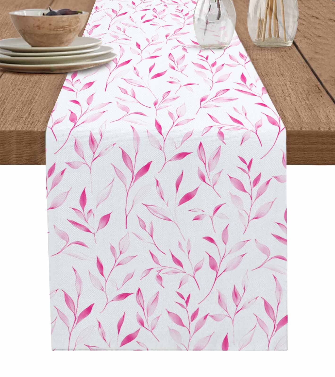 Pink Leaf Burlap Cotton Table Runner 13x36 Inches Short, Modern ...