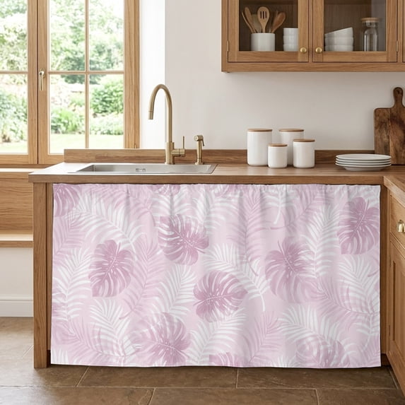 Pink Leaf Cabinet Curtains 32" W x 55" L, Modern Pink Palm Leaf ...