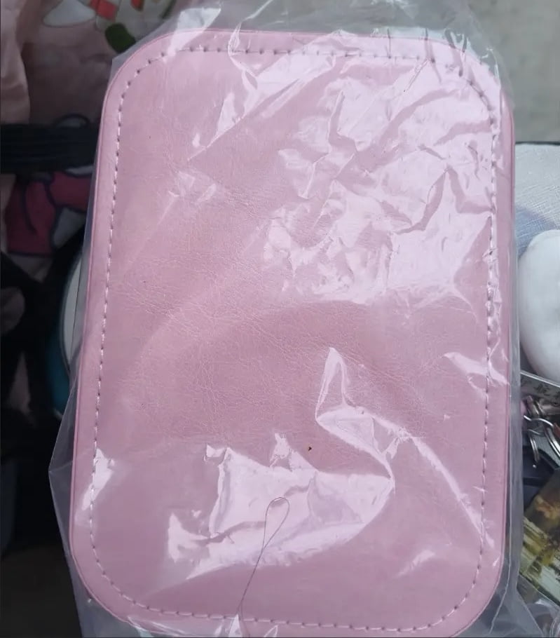 Pink Leather Makeup Mirror Box - Compact Travel Organizer with LED ...