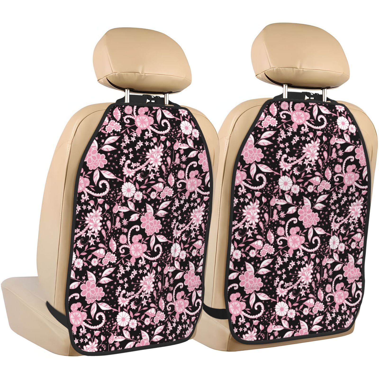 Pink Leaves Daisies Flowers Backseat Car Organizer, 2 Pack Kick Mats ...