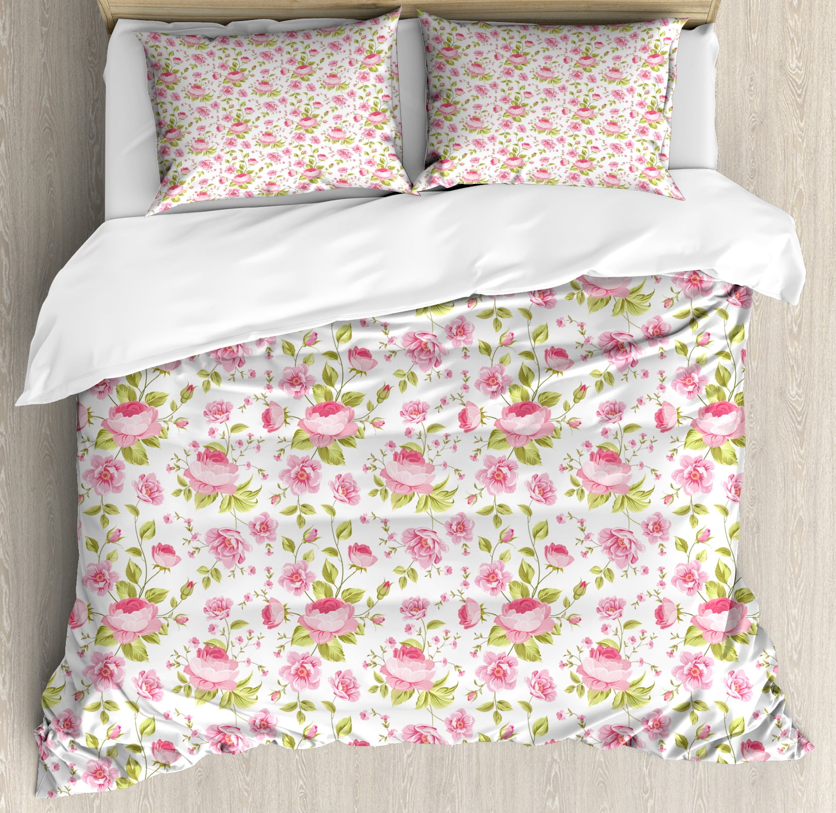 Pink Leaves Duvet Cover Set, Vintage Style English Garden Themed Peony ...