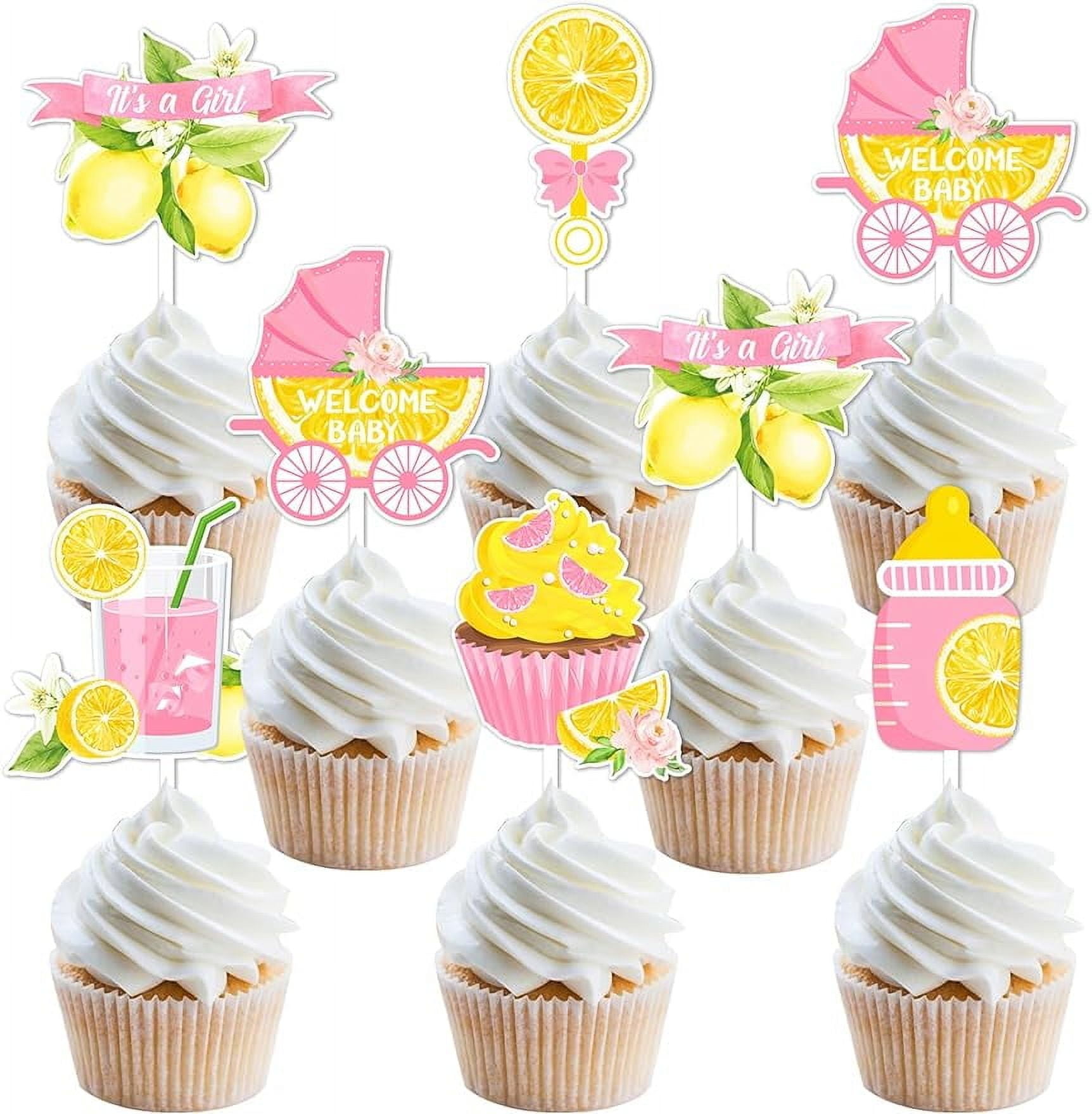 Pink Lemon Baby Shower Decorations - 24PCS Lemon Cupcake Toppers, Pink ...