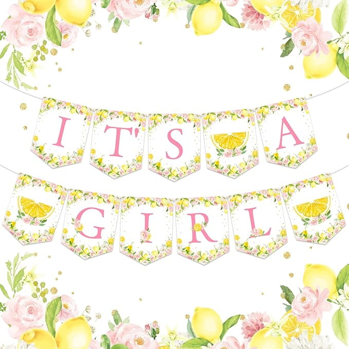 Pink Lemon Baby Shower Decorations Pre-Strung Its a Girl Baby Shower ...