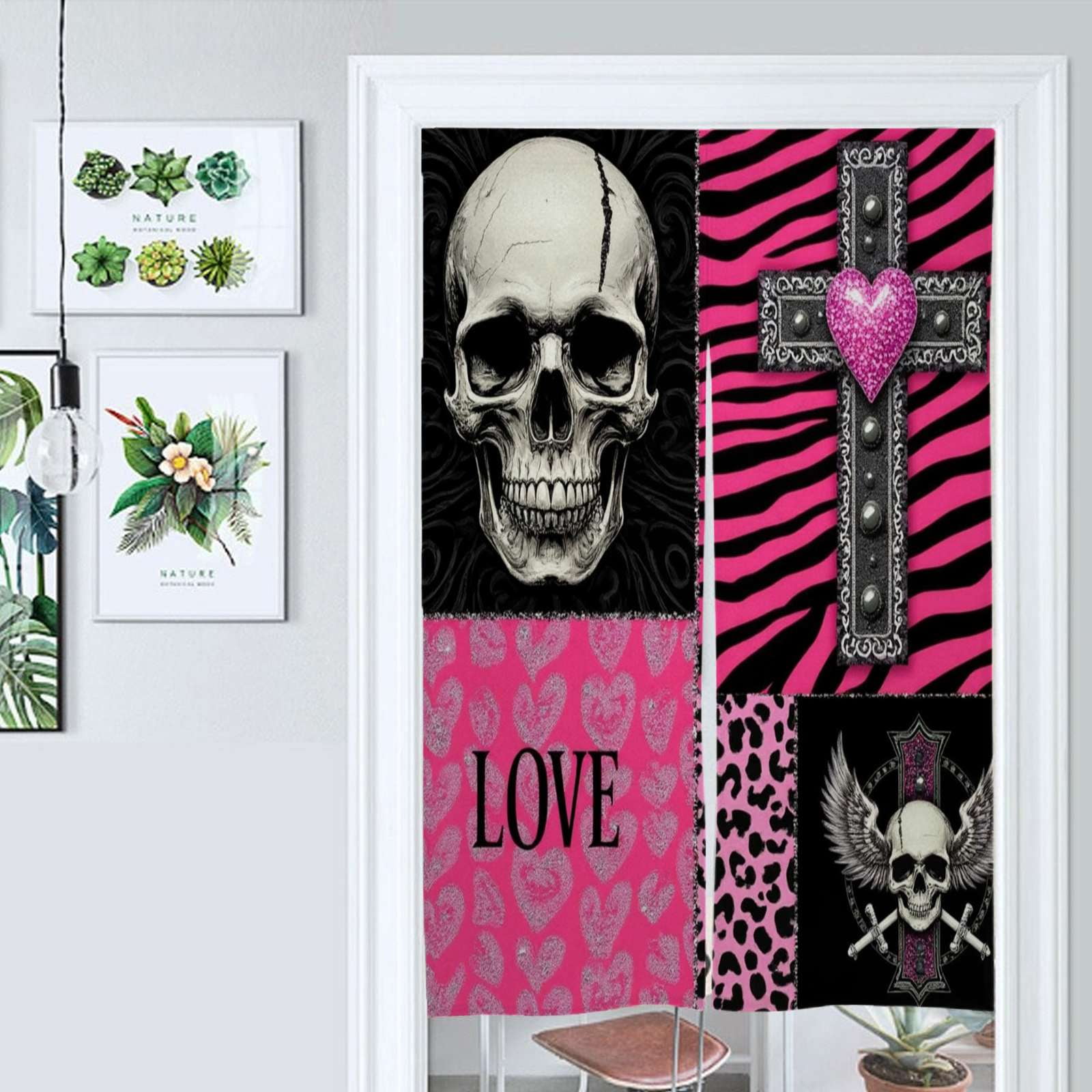 Pink Leopard Print And Skulls Door Curtain Nordic Living Room ...