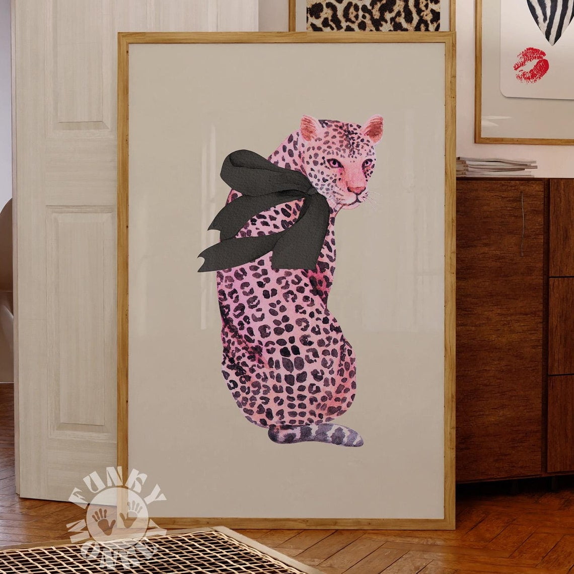 Pink Leopard Print, Black Bow Animal Print, Trendy Wall Art, Preppy ...