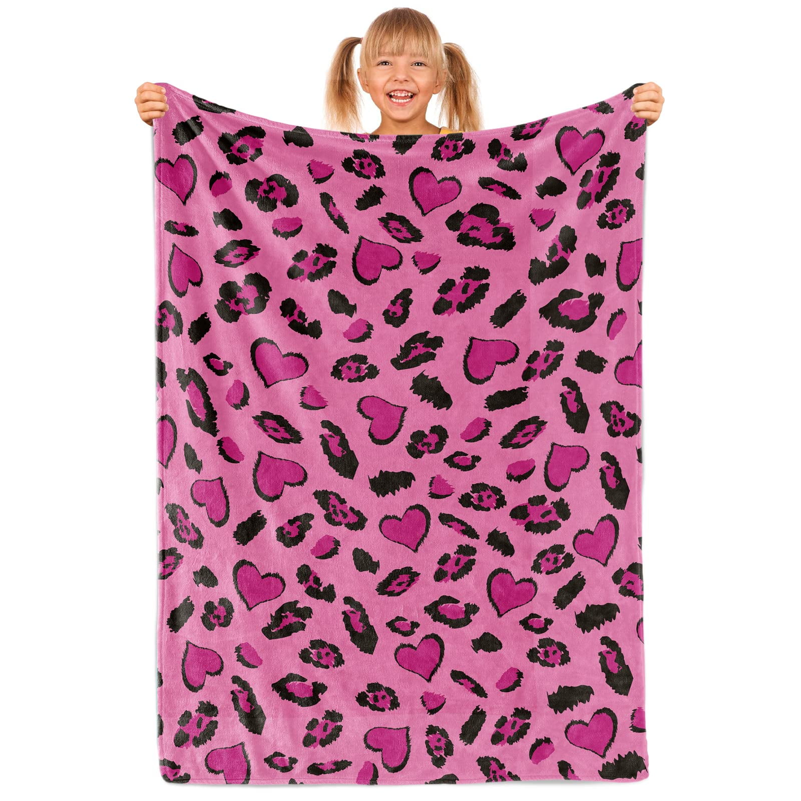 Pink Leopard Print Blanket, Pink Heart Leopard Print Gift Blanket ...