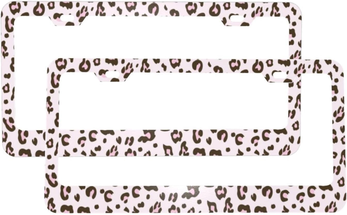 Pink Leopard Print License Plate Frame for Women 2 Pack Matte Car Tag ...