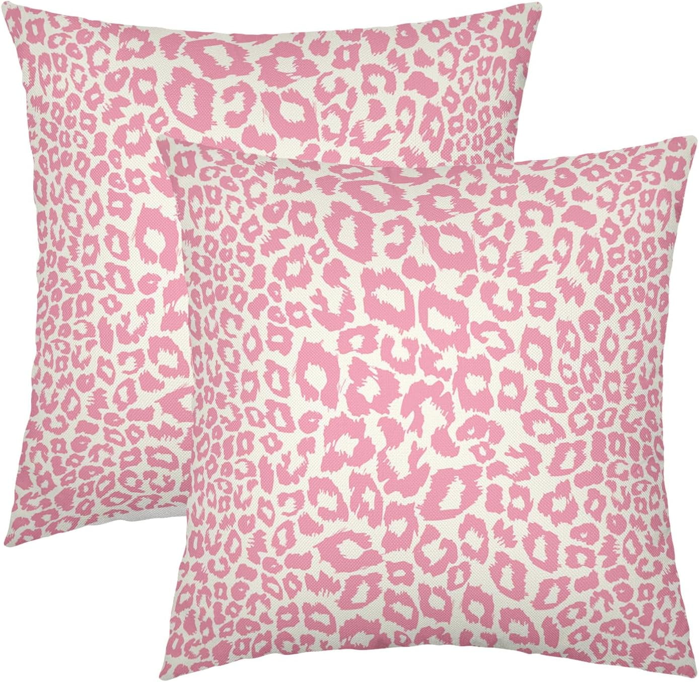 Pink Leopard Print Pillow Covers 18x18 Inch Set of 2 Cheetah Animal ...