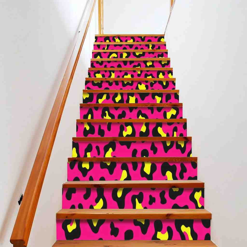 Pink Leopard Print Stair Stickers Color Panther Staircase Riser Decals ...