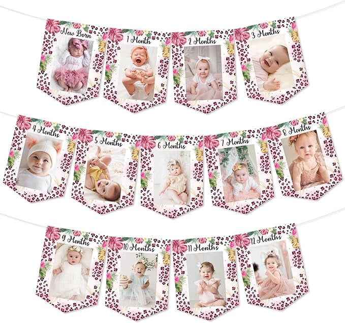 Pink Leopard Printed Photo Banners - 1st Cheetah Themed Birthday Party ...