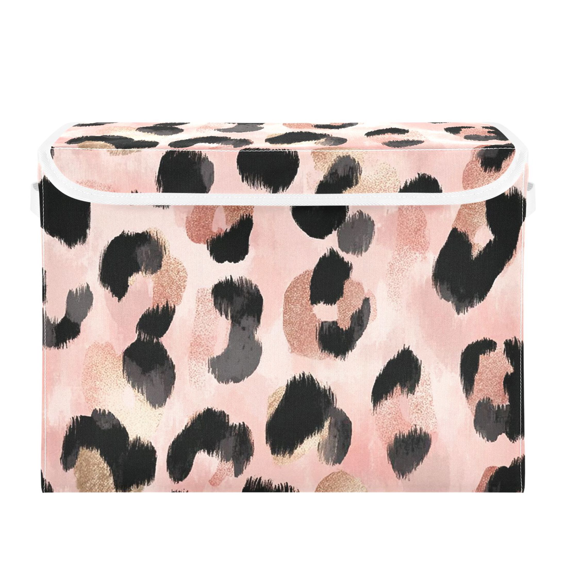 Pink Leopard Skin with Black Dots Foldable Storage Bin with Lid and ...