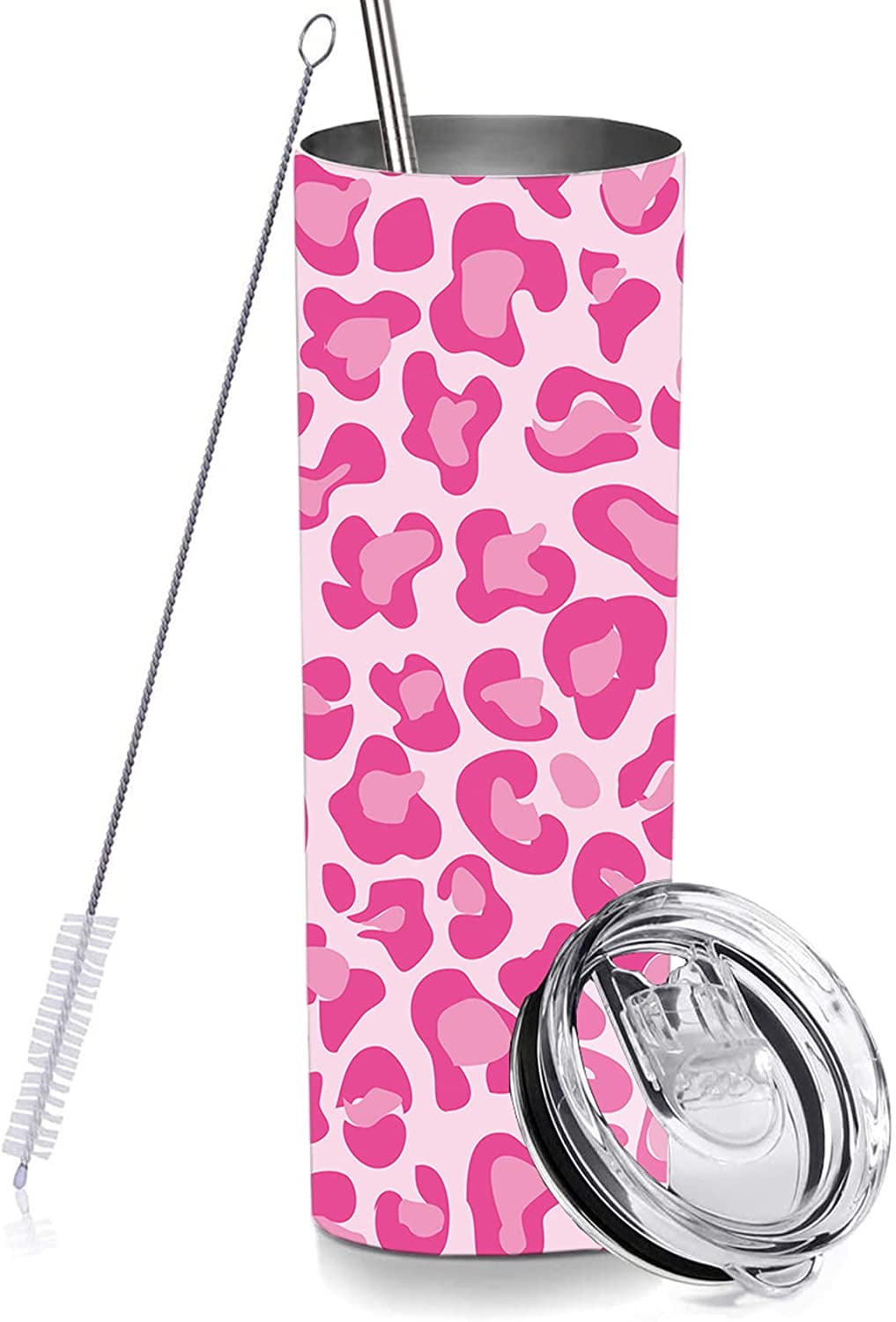 Pink Leopard Skinny Tumblers with Lids and Straws, Girl''s Stainless ...