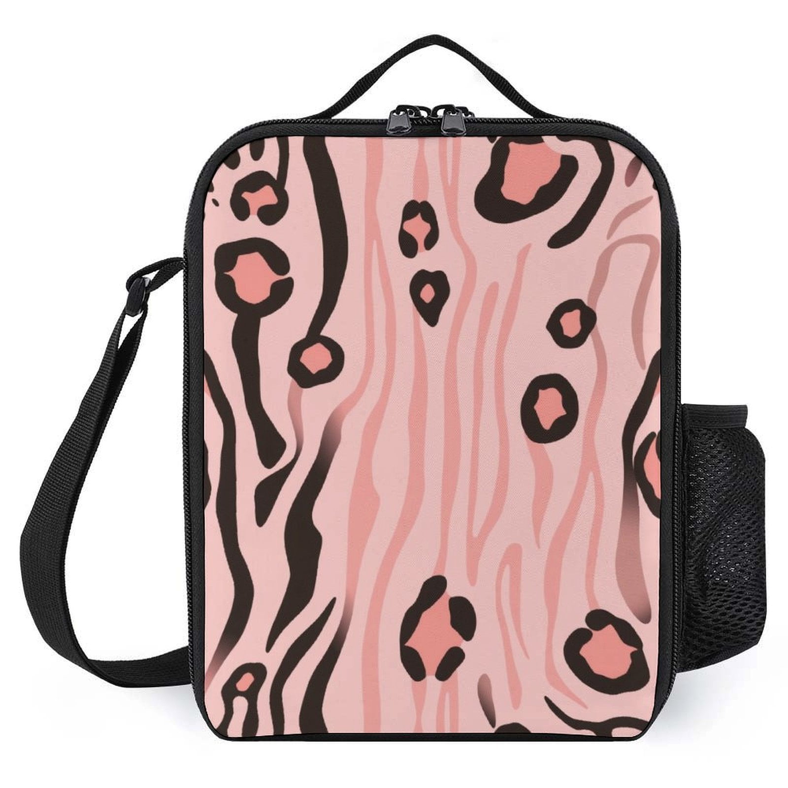 Pink Leopard Stripes Lunch Bag Insulated Meal Bag Reusable Lunch Box ...