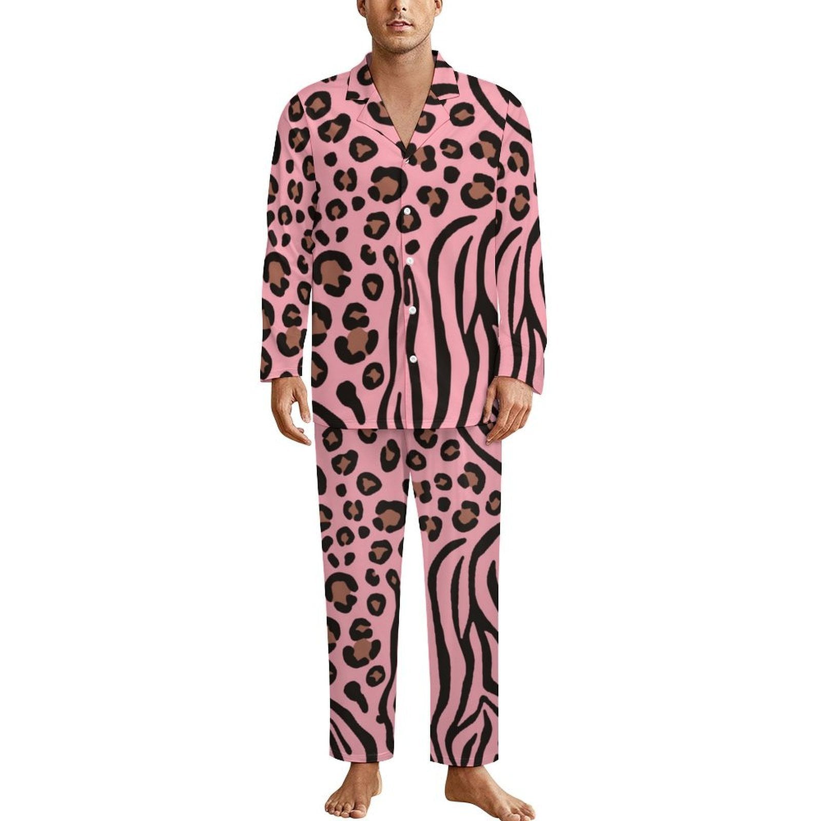 Pink Leopard Zebra Print Sleepwear Autumn Casual Oversize Pajama Sets ...
