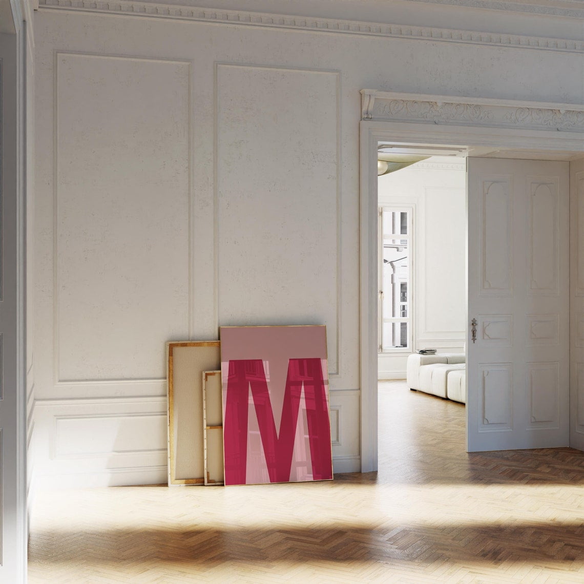 Pink Letter M Print Bold Alphabet Wall Art Big Monogram Print ...