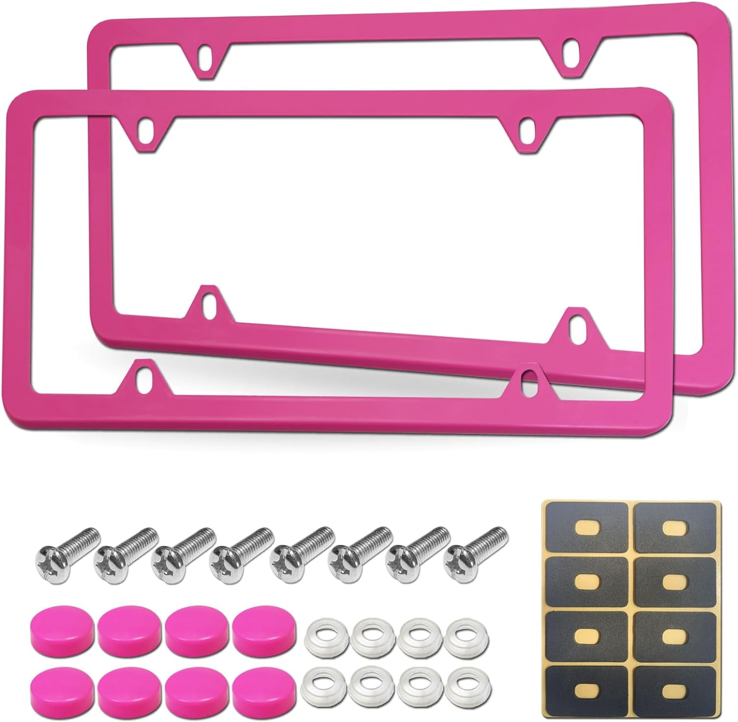 Pink License Plate Frames- Aluminum Front & Rear Car Tag Covers For ...