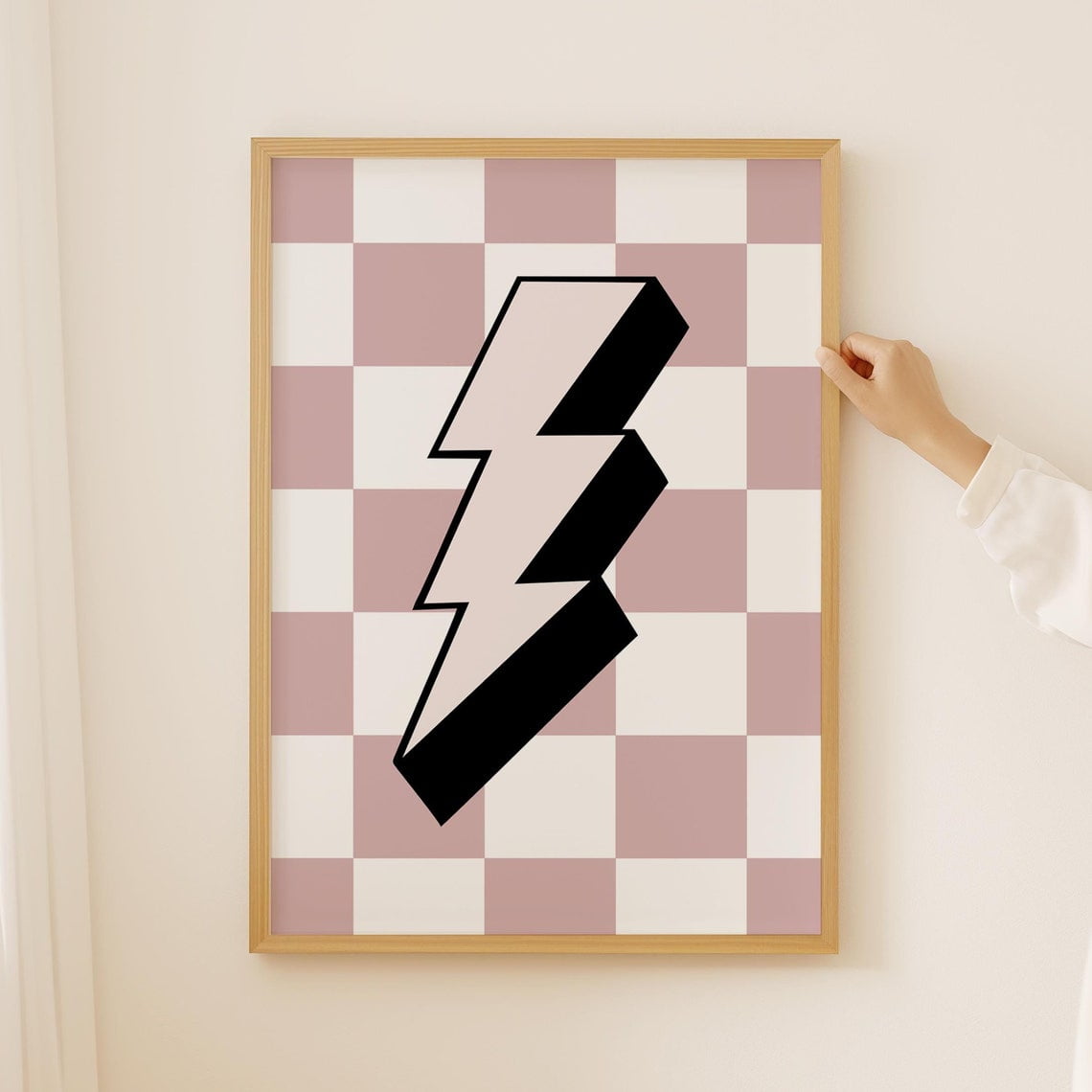 Pink Lightning Bolt Print, Preppy Wall Art, College Dorm Decor, Trendy ...