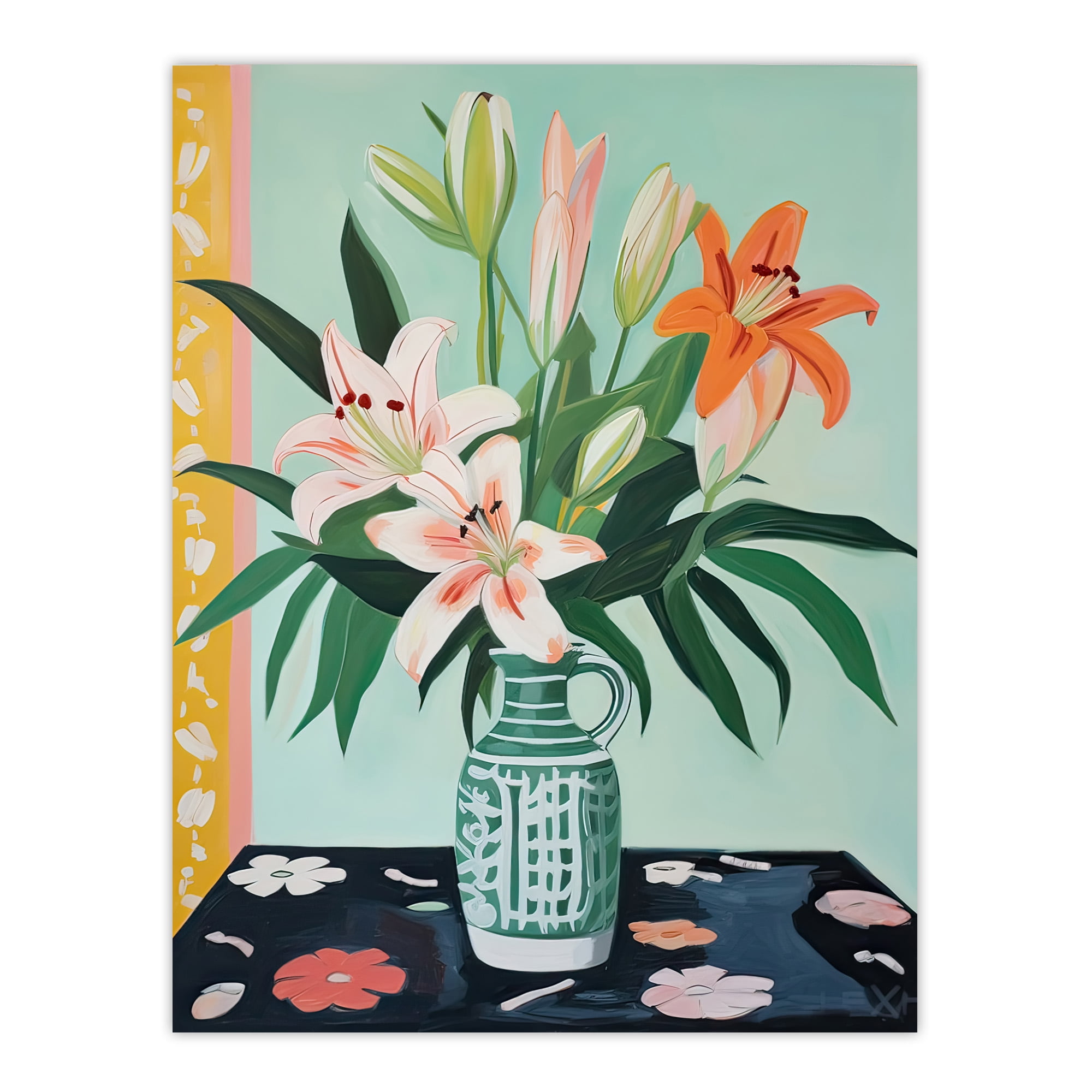 Pink Lilies in a Green Vase Colourful Oil Painting Springtime Flowers ...
