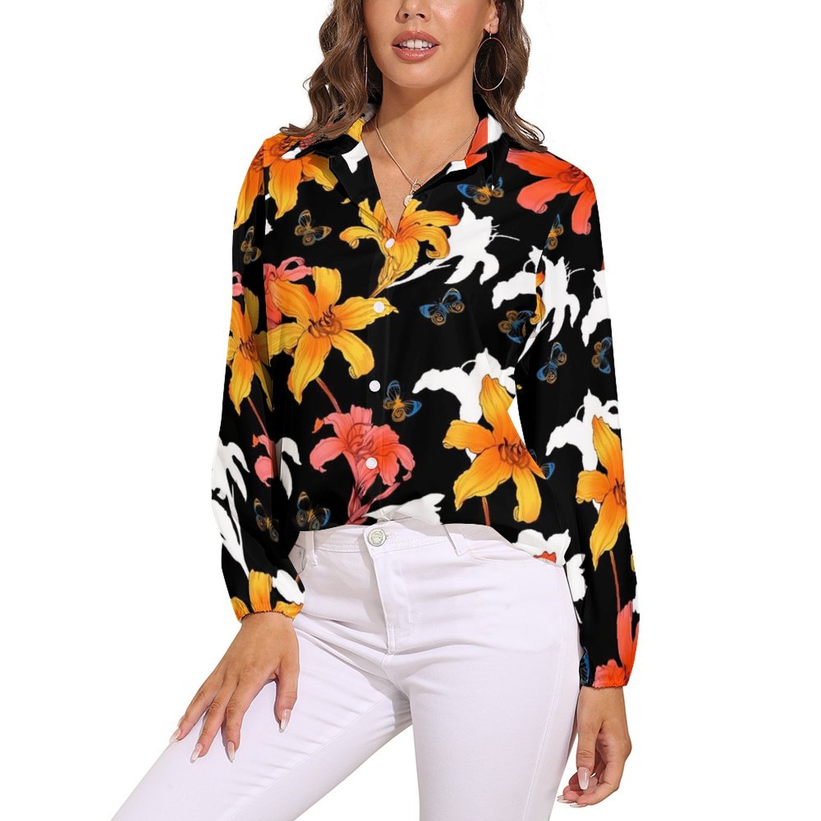 Pink Lily Floral Blouse Watercolor Flower Cool Design Blouses Women ...
