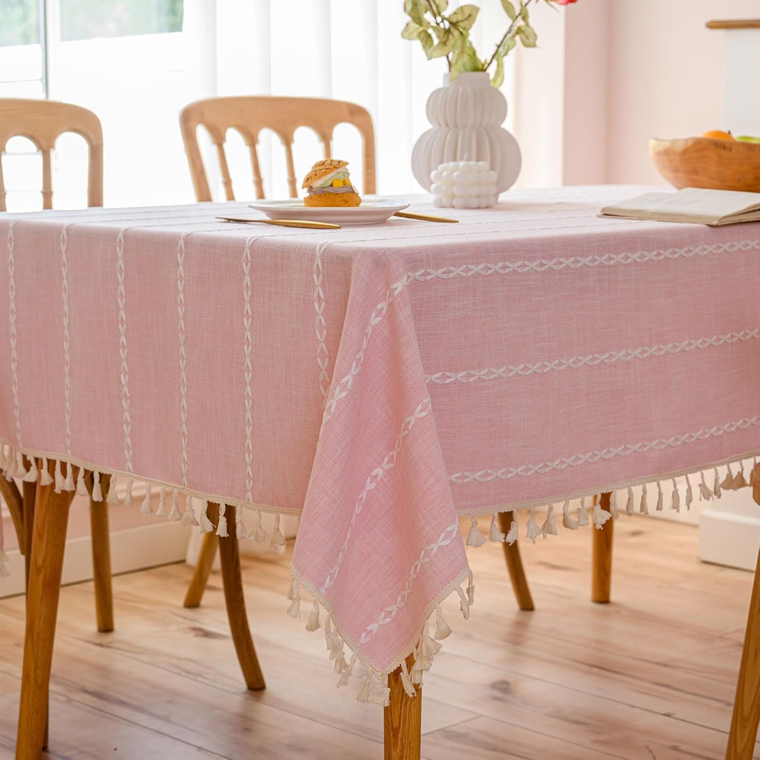 Pink Linen Table Cloth for Rectangle Table Burlap Tablecloth with ...