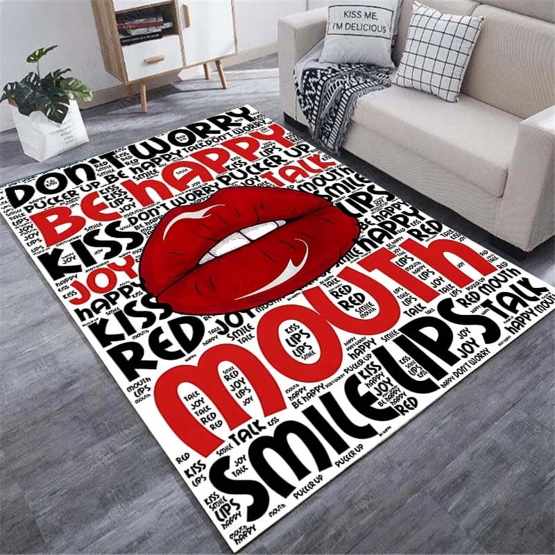 Pink Lips Pattern Area Rug Lip Carpet Home Living Room Bedroom Floor ...