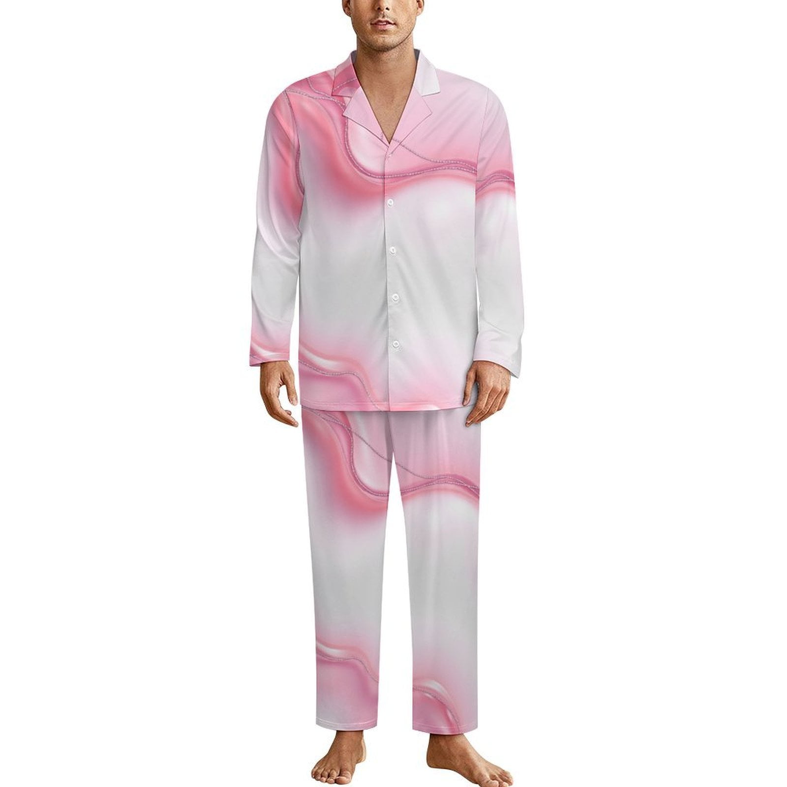 Pink Liquid Flow Pajama Set Soft Sleepwear Man Long Sleeves Casual ...
