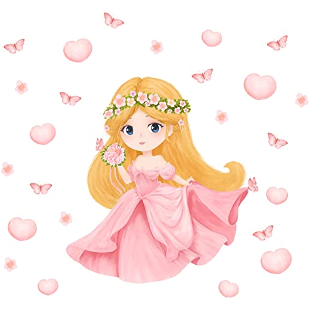 Pink Little Princess Wall Decals Butterfly Heart Flower Wall Sticker ...