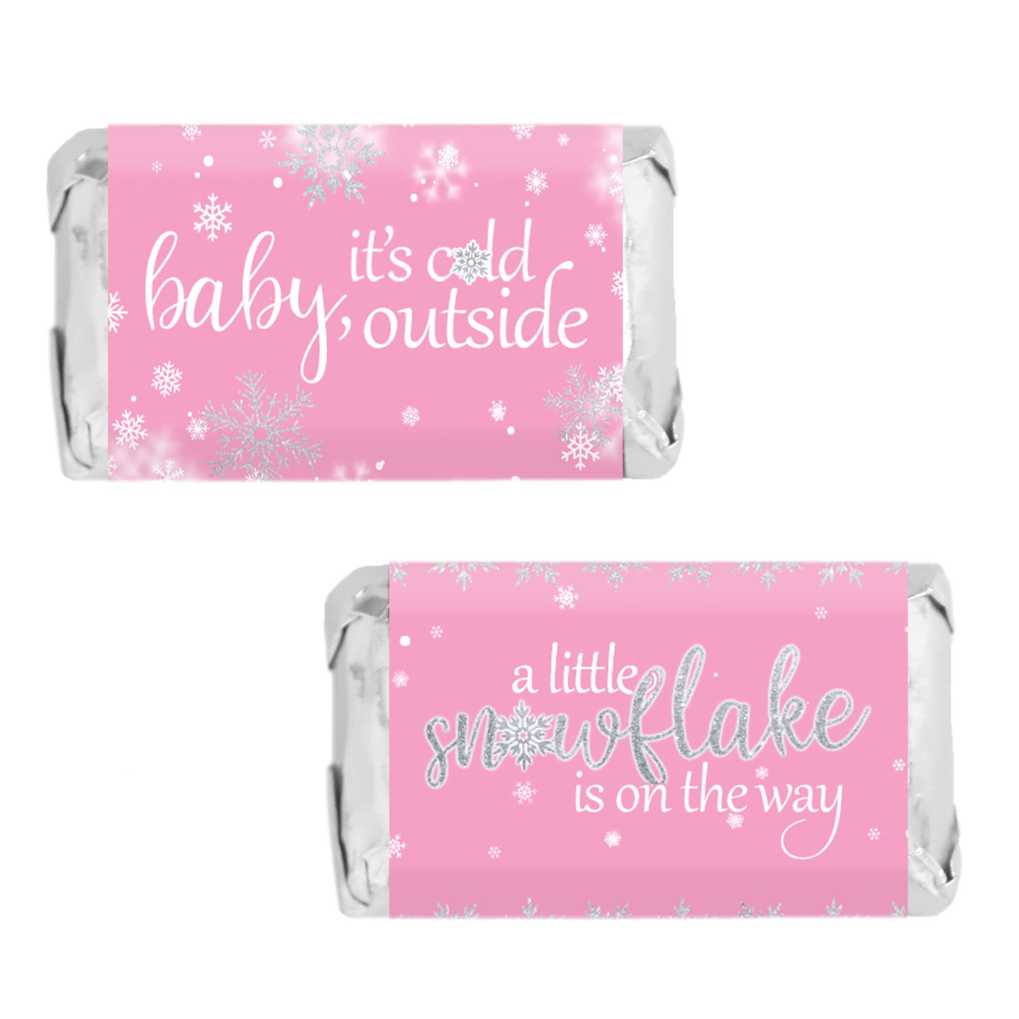 Pink Little Snowflake Winter Baby Shower Mini Candy Bar Wrappers, Baby ...
