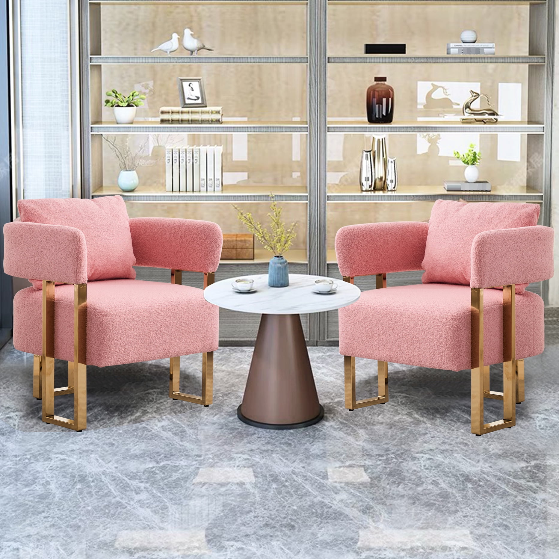 Pink Living Room Chair With Gold Legs, Fleece Interior For Comfort ...