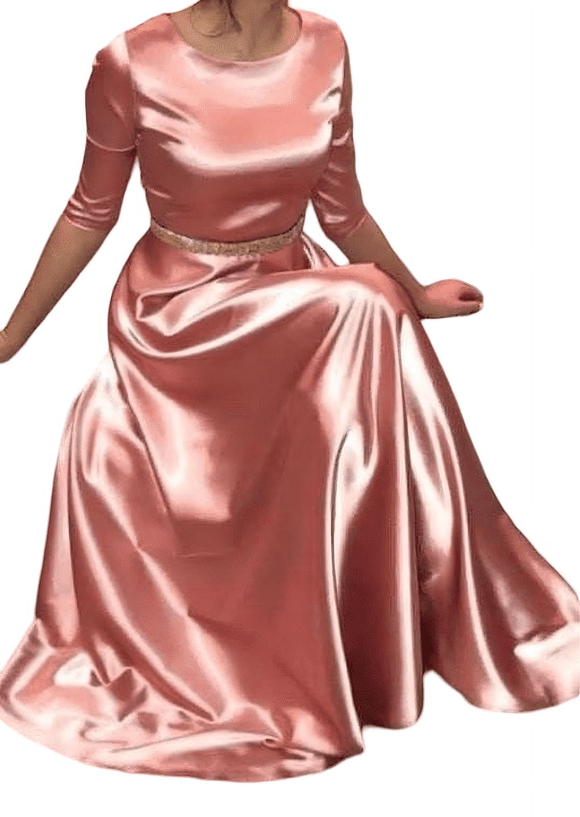 Pink Long Satin Dress Simple Wedding Dress Bridesmaid Wedding Guest ...
