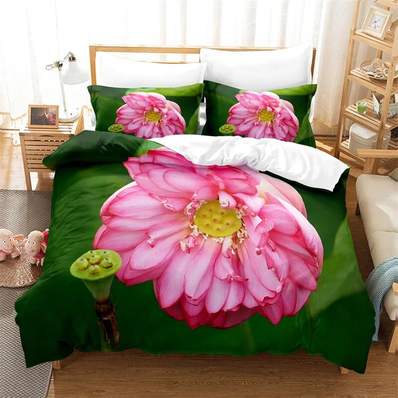 Pink Lotus Bedding Set High-grade Duvet Cover Girls King Quilt Cover ...