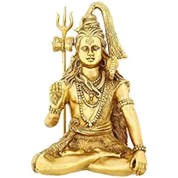 Pink-Lotus Brass Seated Lord Shiva Idol for Temple (12-inch 4.46kg Gold ...